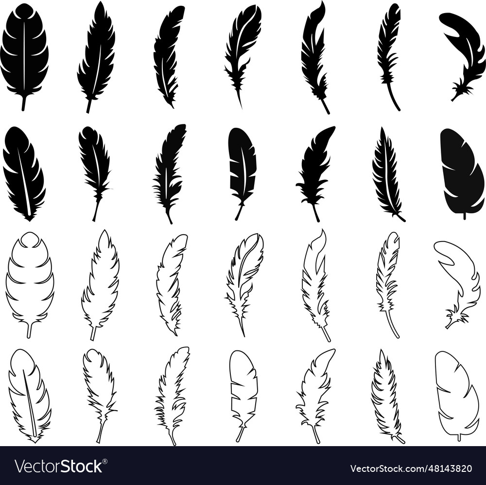 Feather icons set of black isolated on white Vector Image