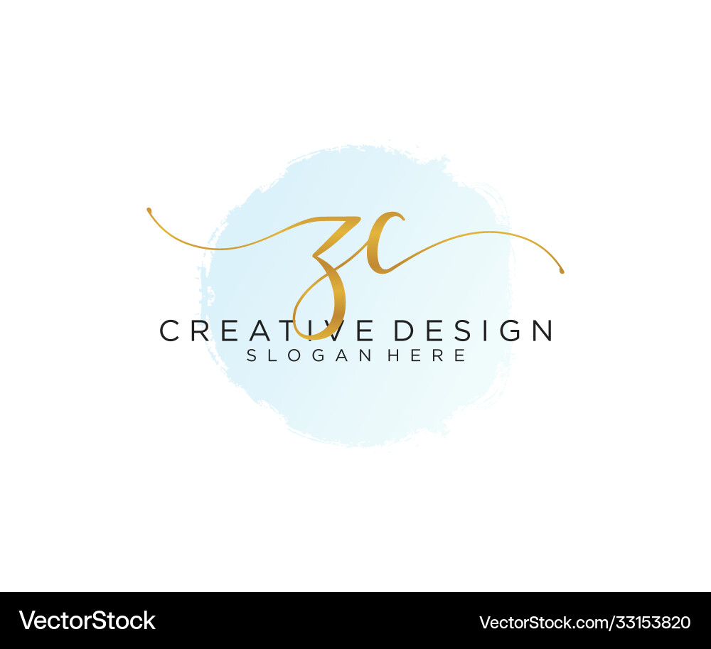 Initial zc handwriting logo with watercolor Vector Image