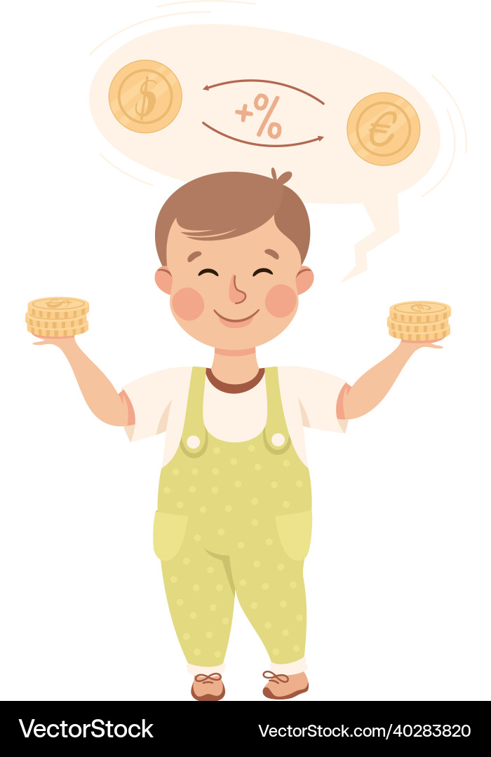 Little boy exchanging currency coin engaged Vector Image