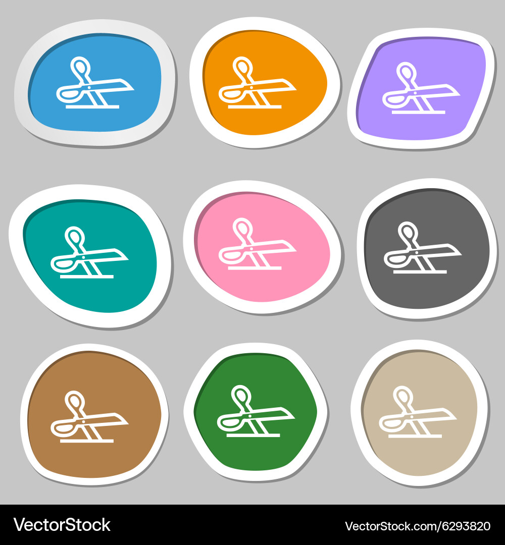 Scissors icon symbols multicolored paper stickers Vector Image