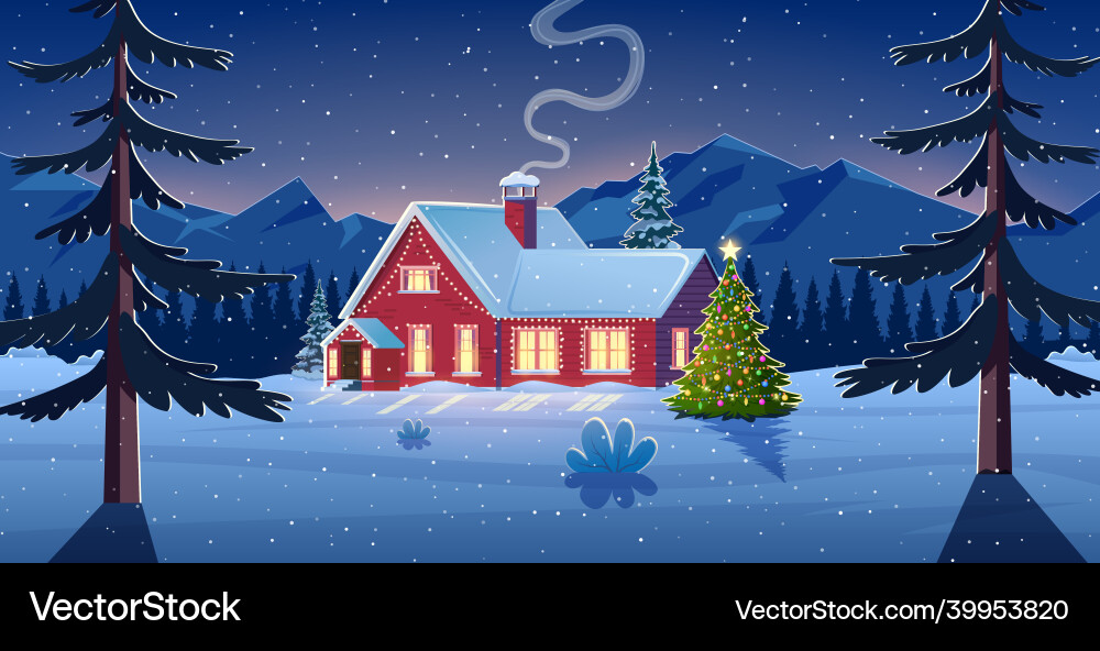 Winter snow landscape and house Royalty Free Vector Image