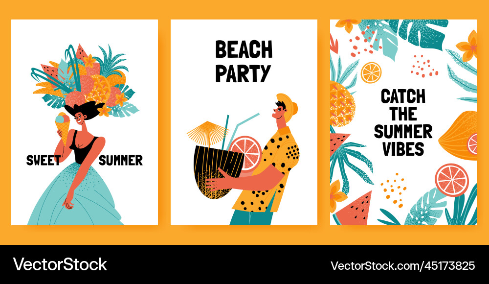 Beach party card or flyer template set Royalty Free Vector