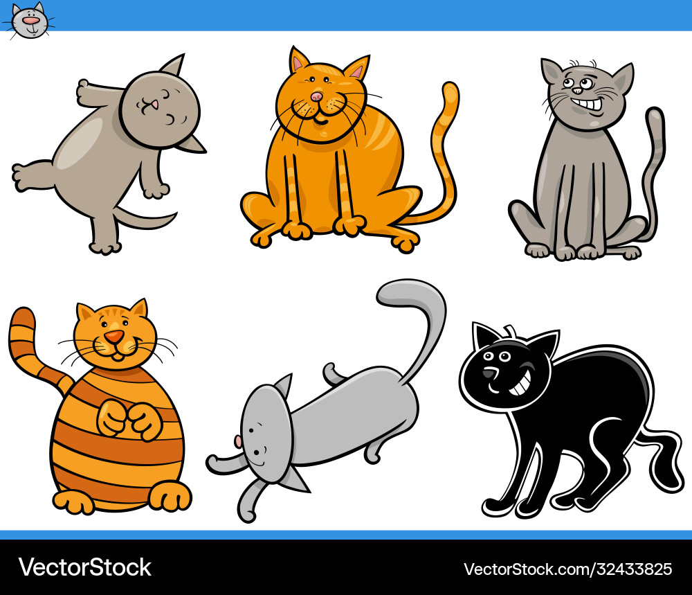Cartoon cats and kittens comic characters set Vector Image