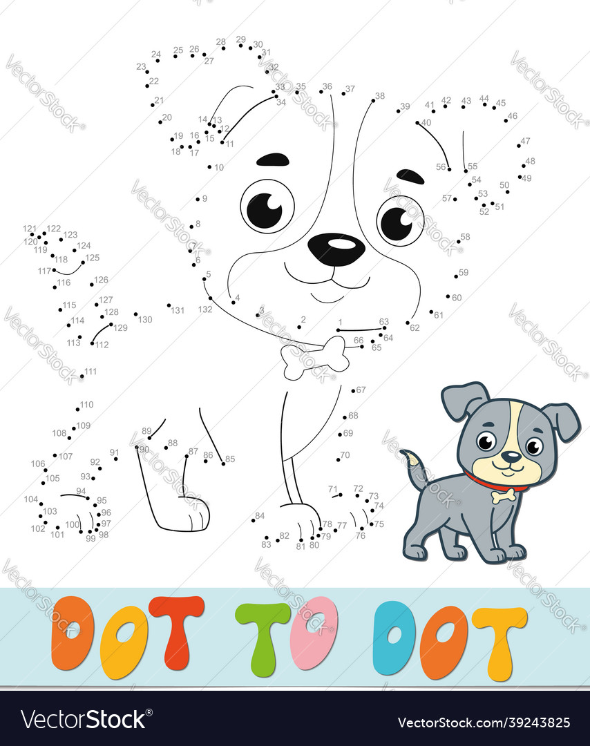 Dot to puzzle connect dots game dog Royalty Free Vector