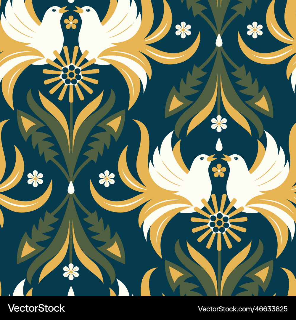 Seamless design for wallpaper with doves Vector Image