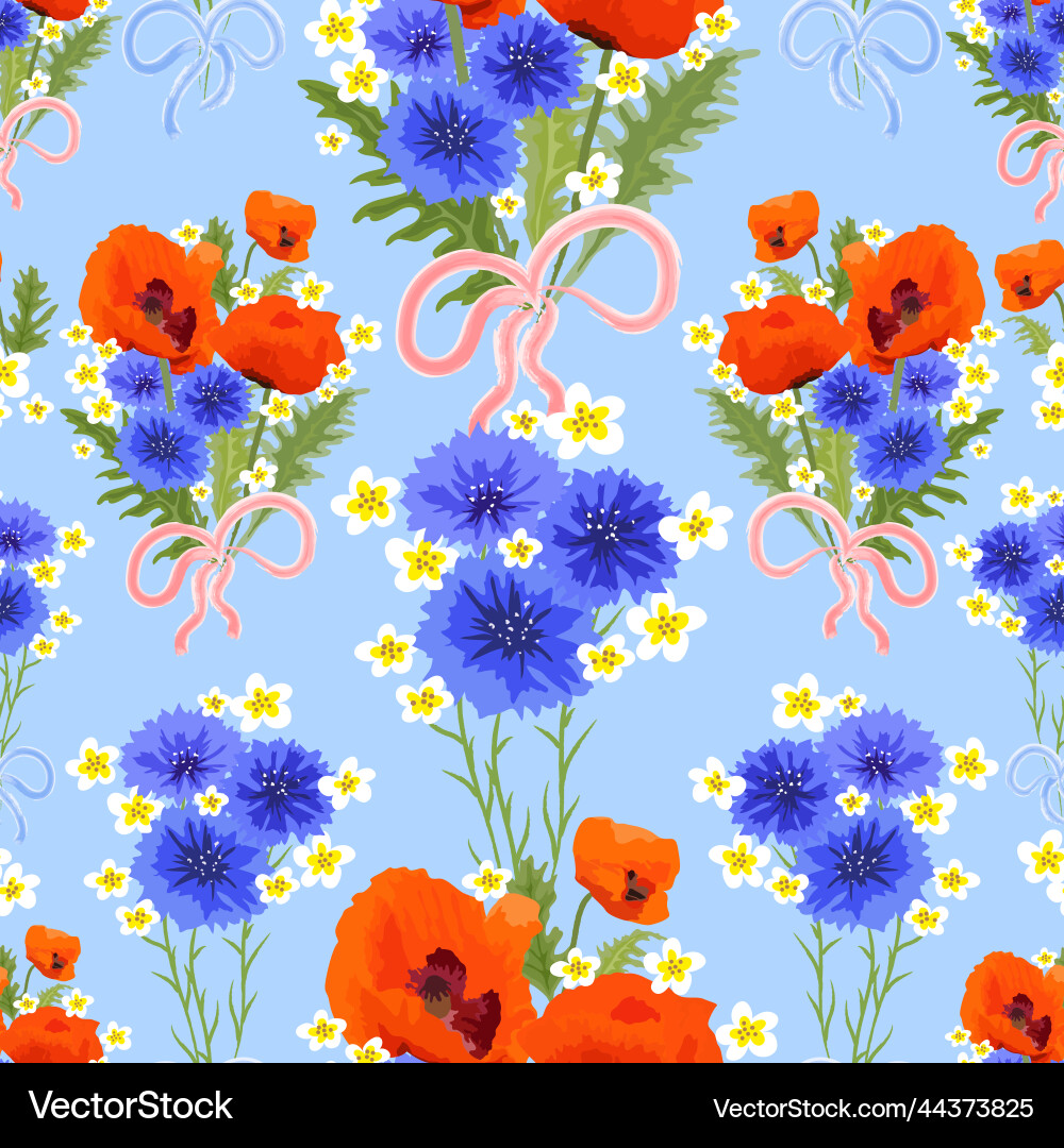 Seamless pattern with bouquets of cornflowers Vector Image