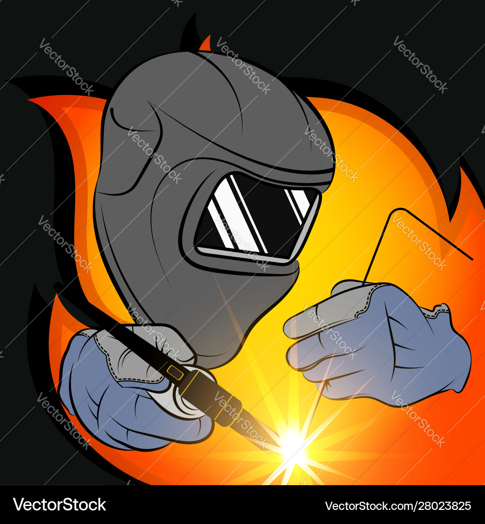 Welder in a mask with tool his hands Royalty Free Vector