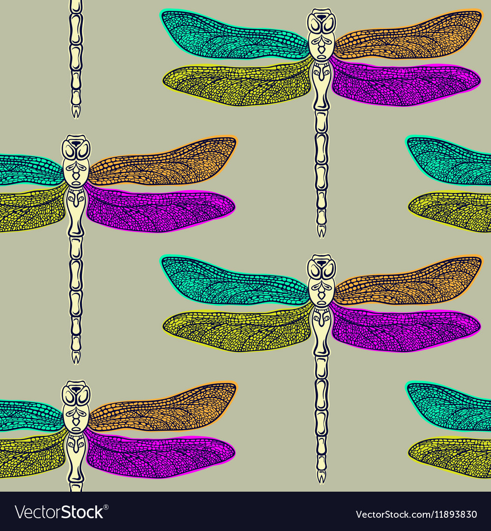 Dragonfly seamless pattern Royalty Free Vector Image