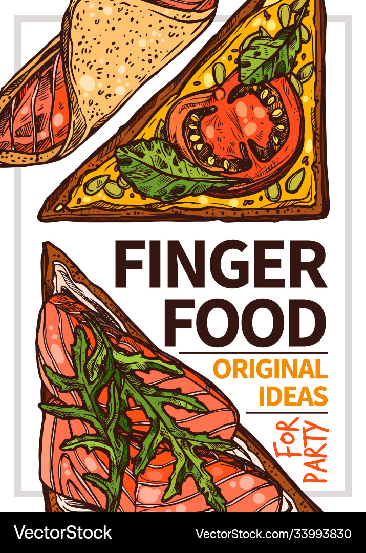 Finger food hand drawn poster template Royalty Free Vector