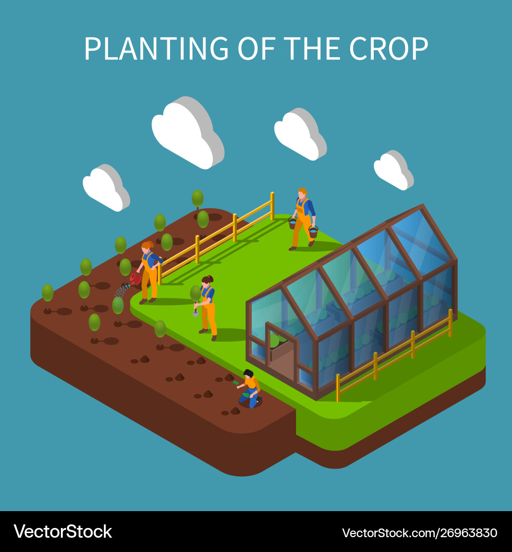Planting of crops isometric composition Royalty Free Vector