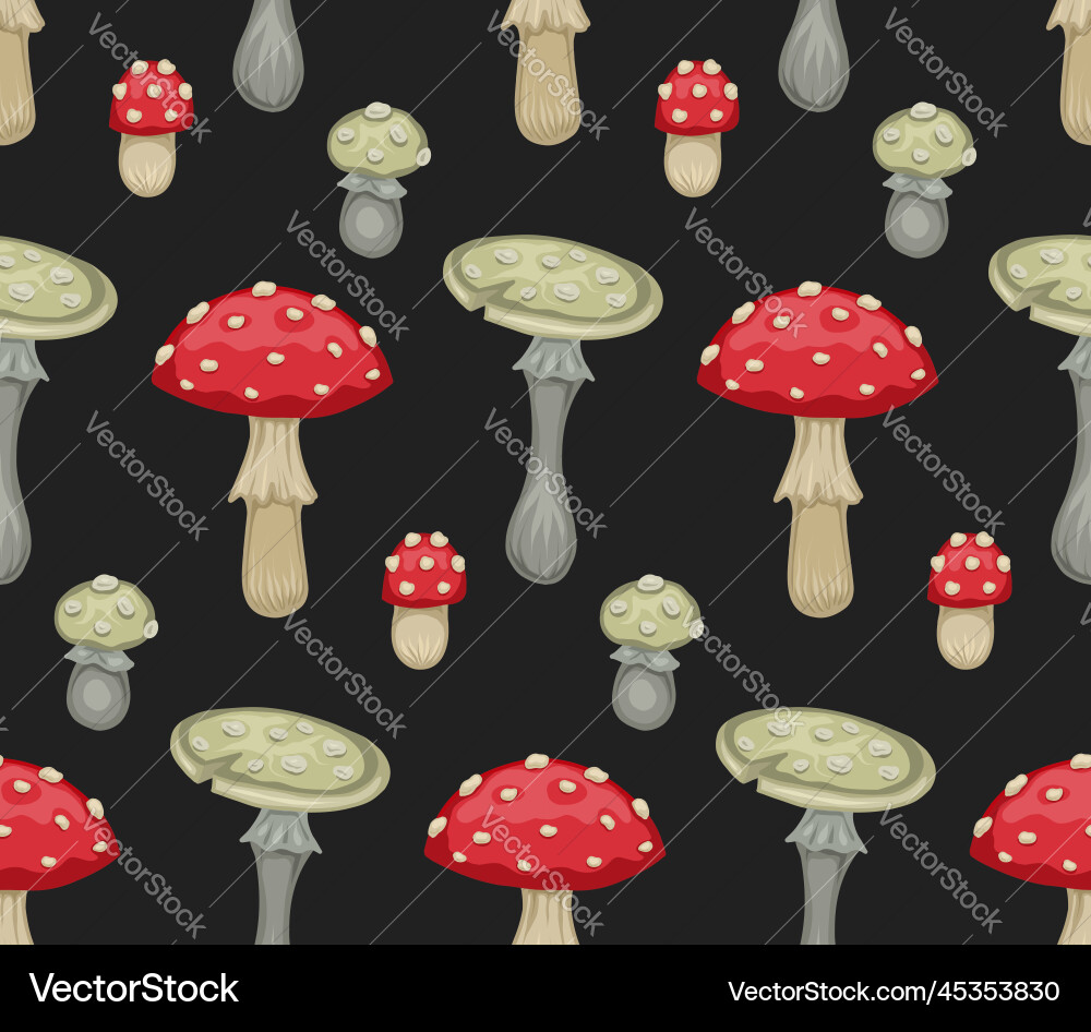 Seamless pattern with cartoon poisonous mushrooms Vector Image