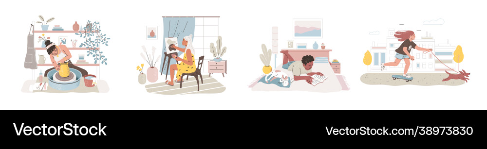 Set happy people spending free leisure time Vector Image
