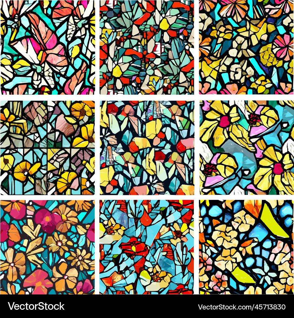 Set of stained glass abstract flora patterns Vector Image