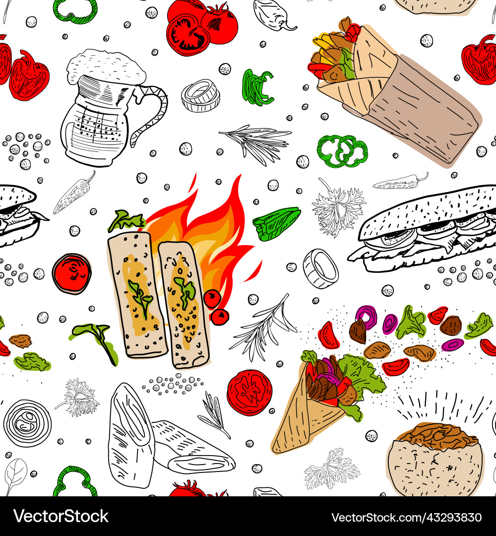 Shawarma cooking and ingredients for kebab Vector Image