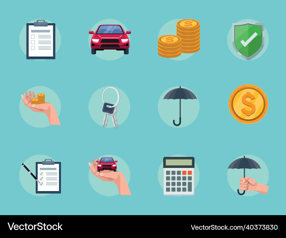 Twelve car insurance icons Royalty Free Vector Image