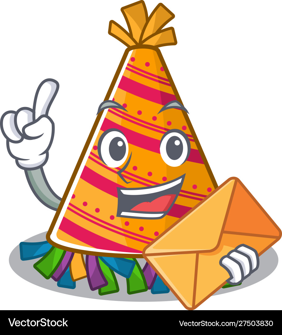 With envelope party hat with in cartoon Royalty Free Vector