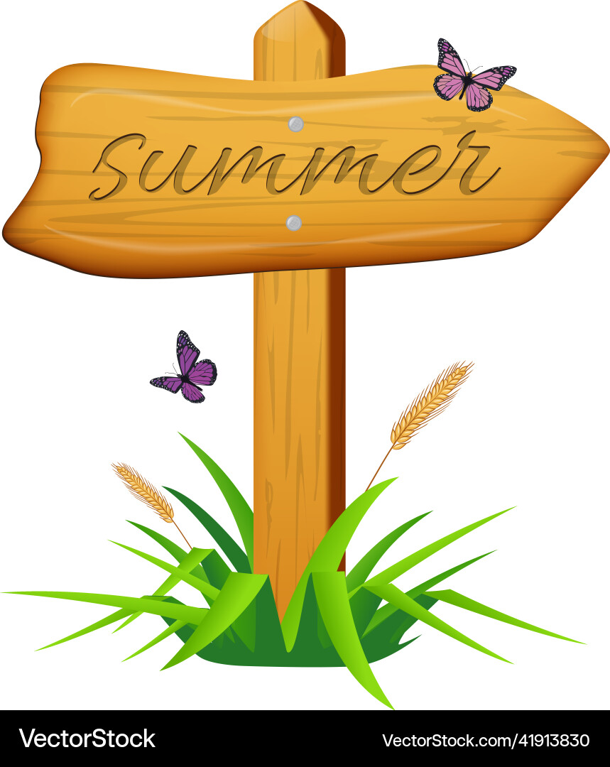 Wooden arrow with summer text Royalty Free Vector Image