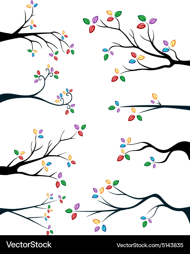 Branches with cute and colorful leaves Royalty Free Vector