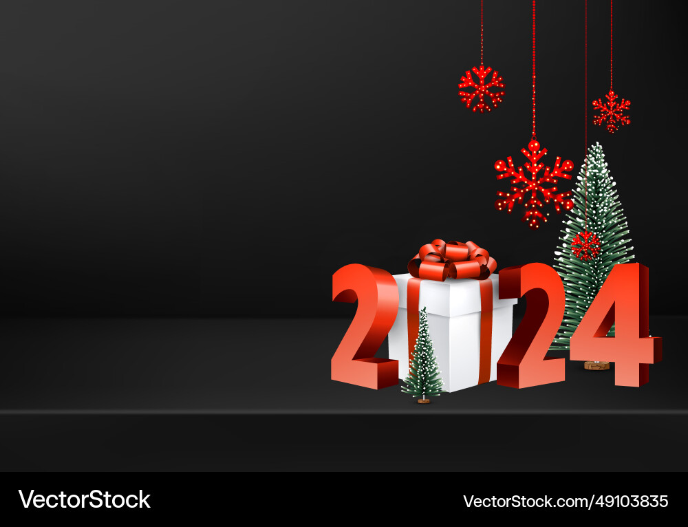 Horizontal black 3d banner with red 2024 Vector Image