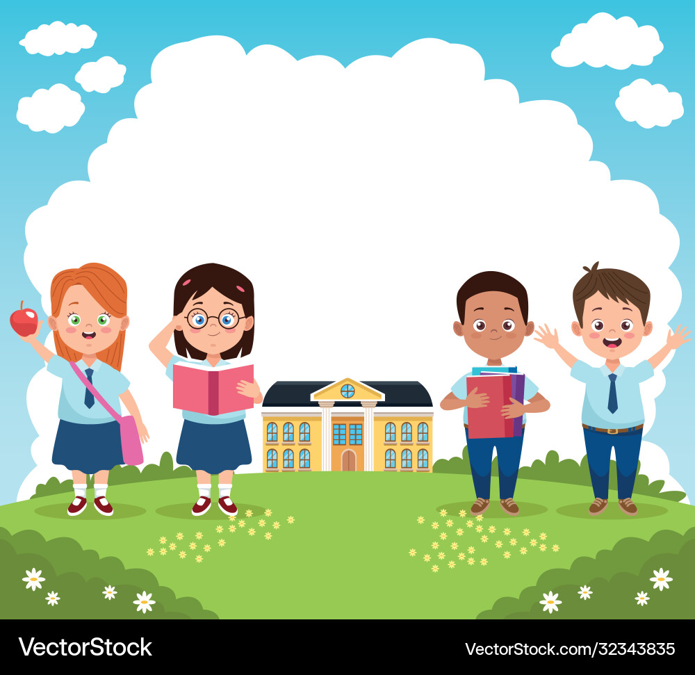 Little students group with uniforms in school Vector Image