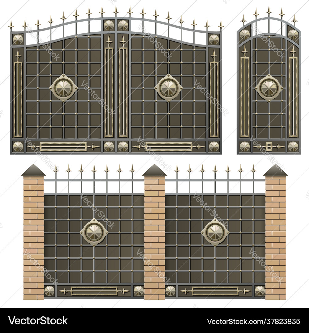 Metal gate with fence Royalty Free Vector Image