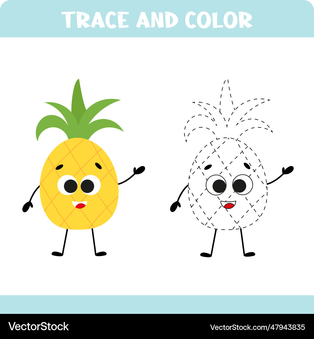 Pineapple trace the line game for kids Royalty Free Vector