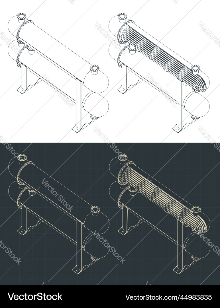 Shell and tube heat exchanger structure isometric Vector Image