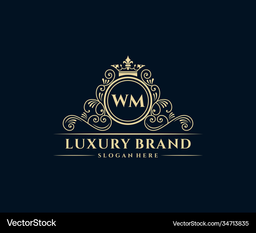 Wm initial letter gold calligraphic feminine Vector Image