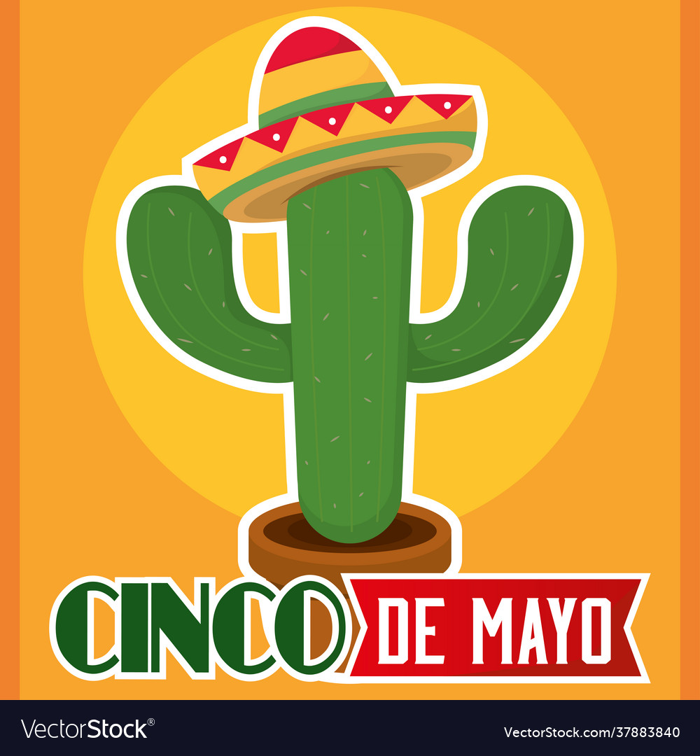 Cinco de mayo poster with a cactus and hat Vector Image