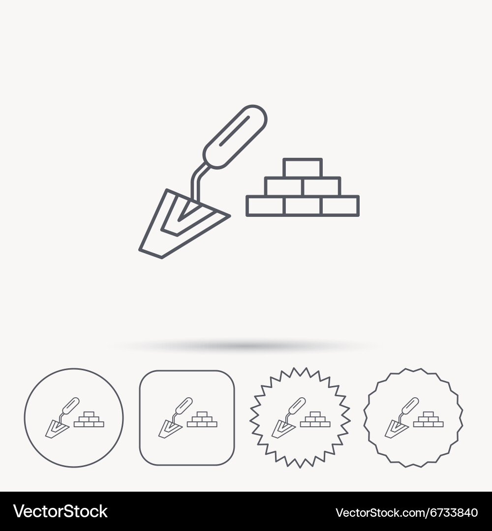 Finishing icon spatula with bricks sign Royalty Free Vector
