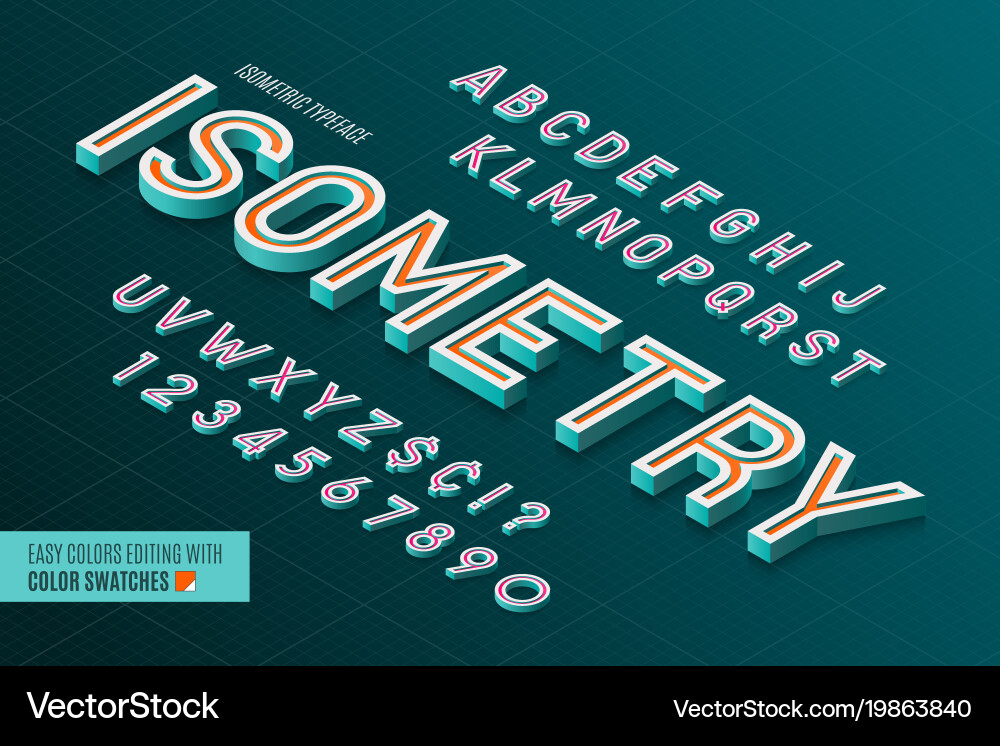 Isometric alphabet 3d letters and numbers Vector Image