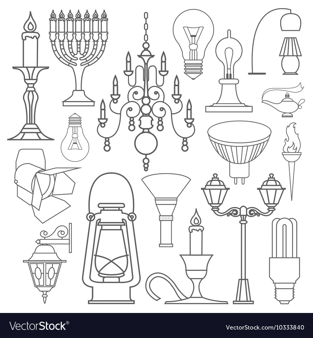 Lighting elements icon set thin line design Vector Image