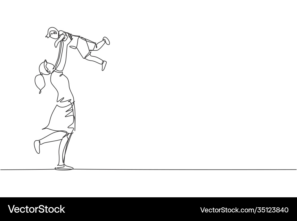 One single line drawing young happy mother Vector Image