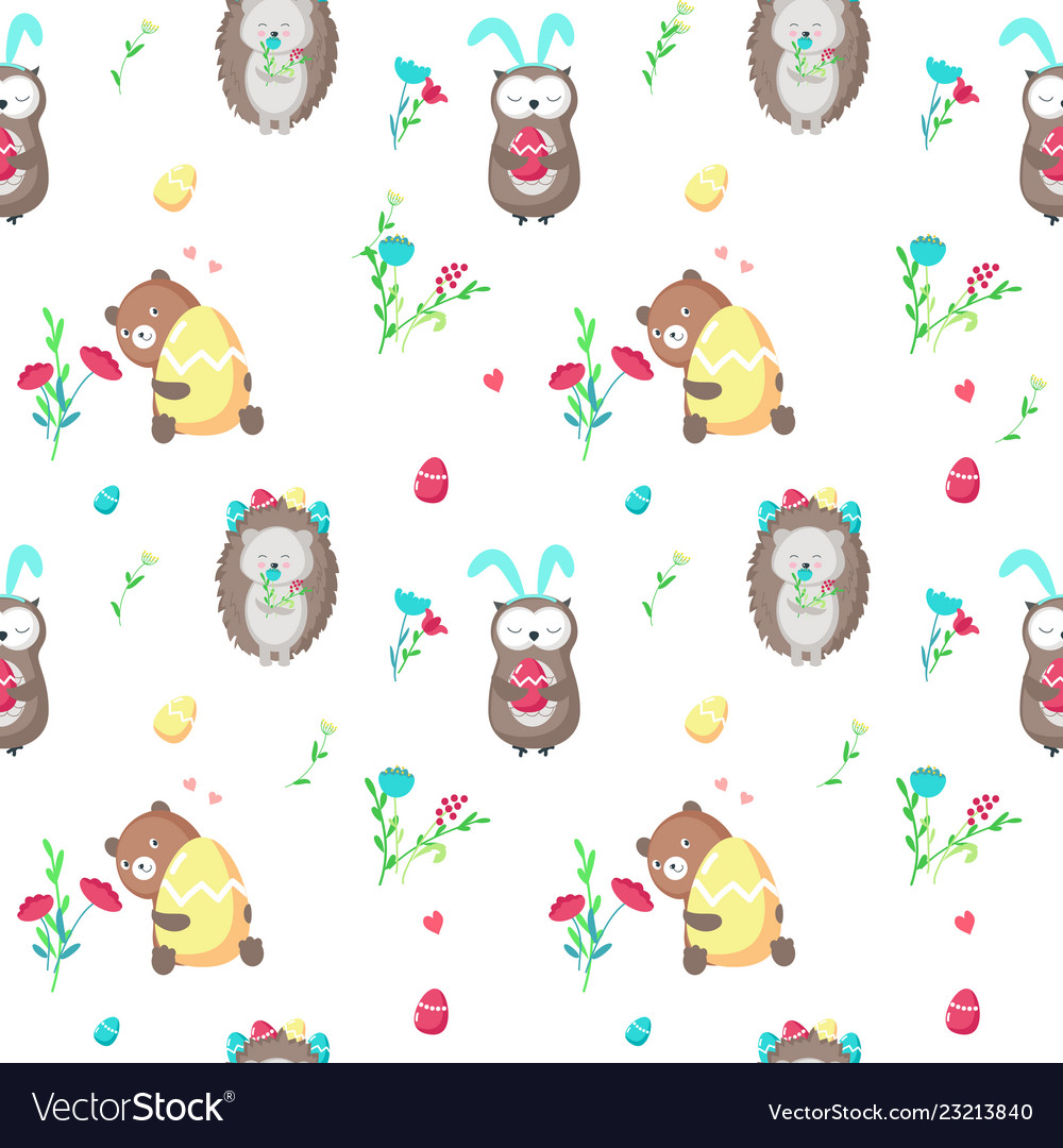 Seamless pattern with cute easter animals Vector Image