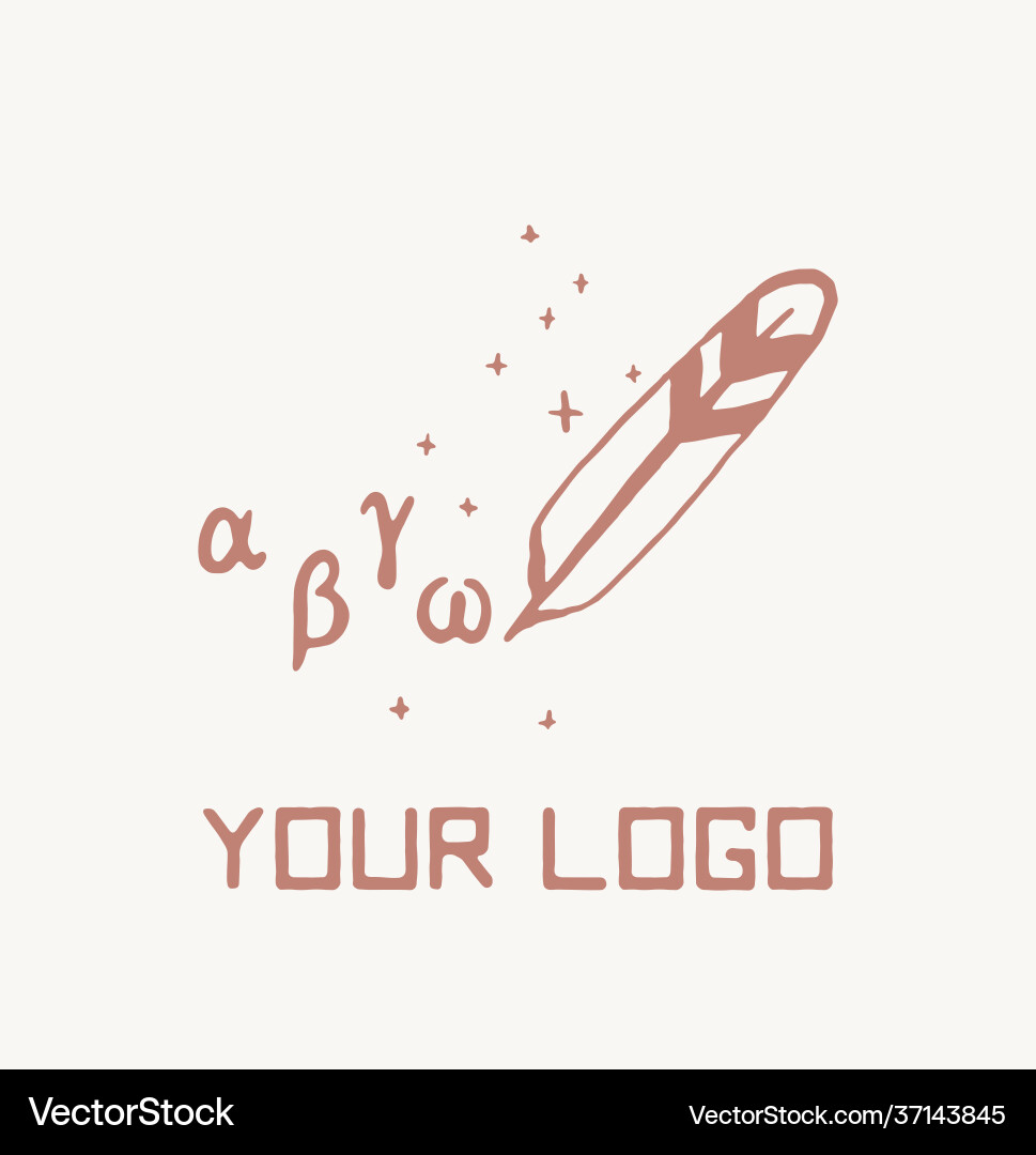 Ancient greek letters with feather logo Royalty Free Vector