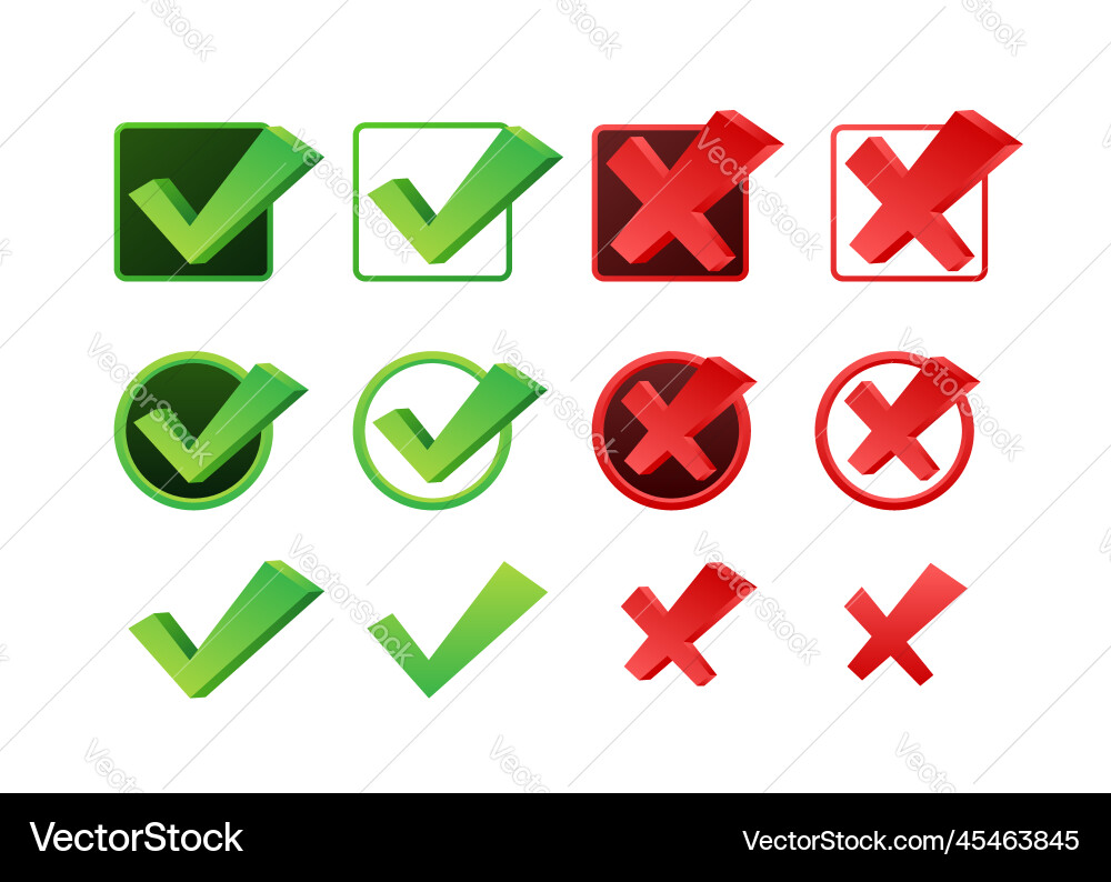 Checkmark cross check and wrong icon symbols yes Vector Image