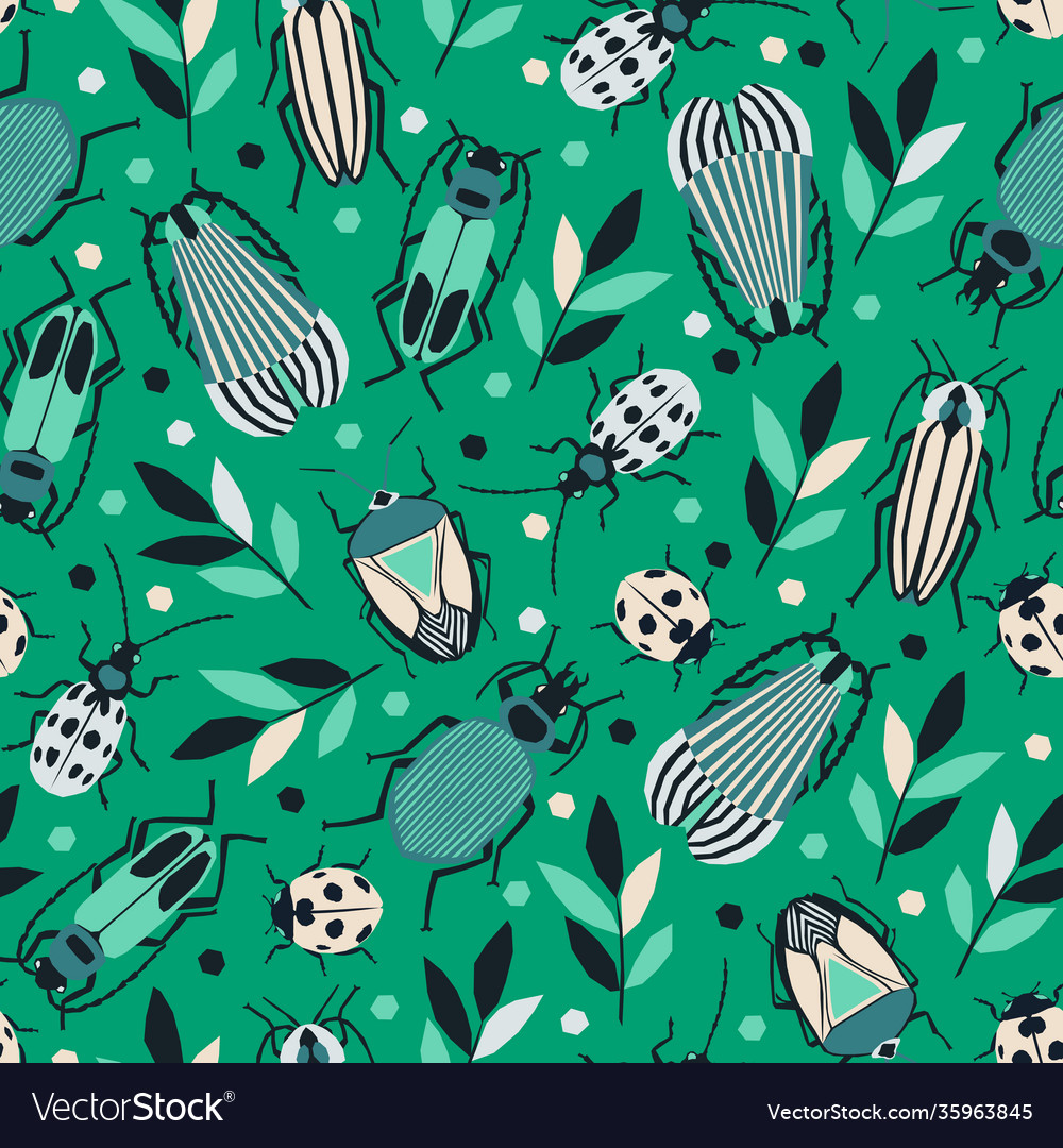 Collection beetles seamless pattern Royalty Free Vector