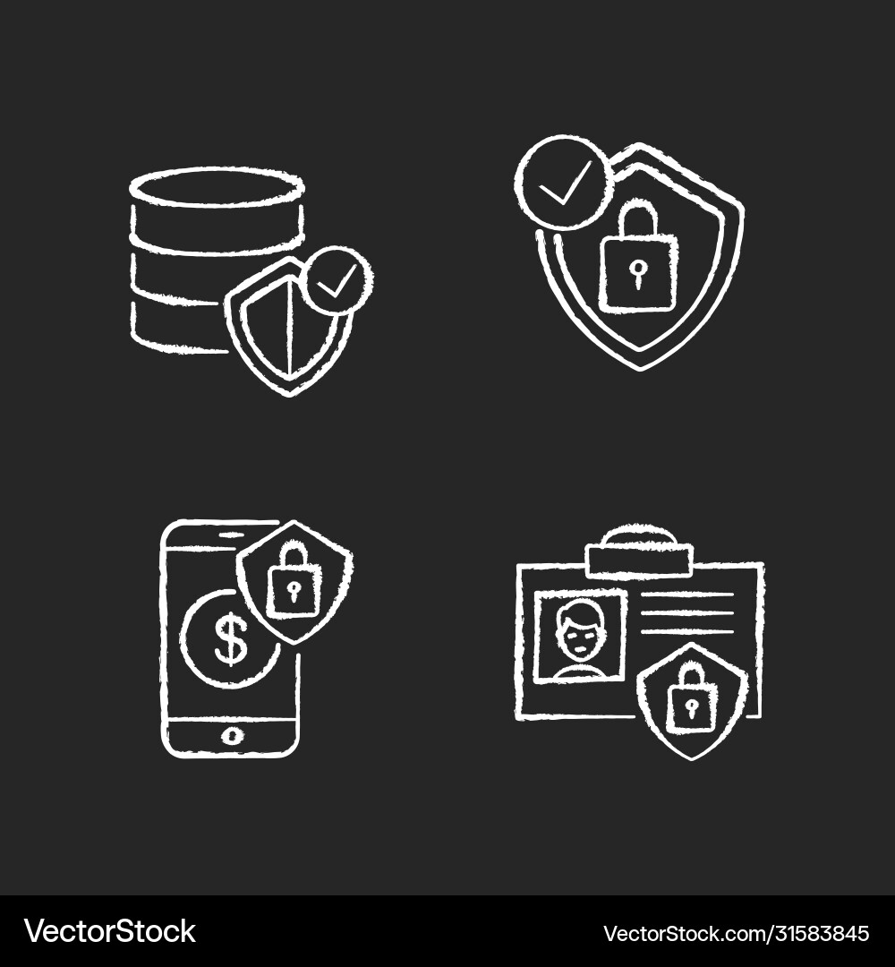 Cybersecurity chalk white icons set on black Vector Image