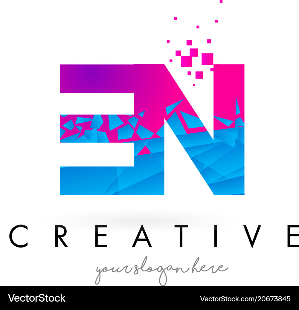 En e n letter logo with shattered broken blue Vector Image