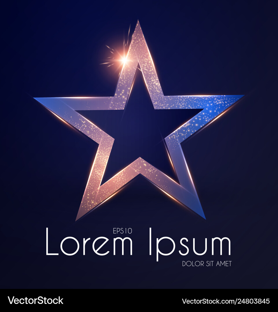 Gold star sign with glitter and light effect win Vector Image