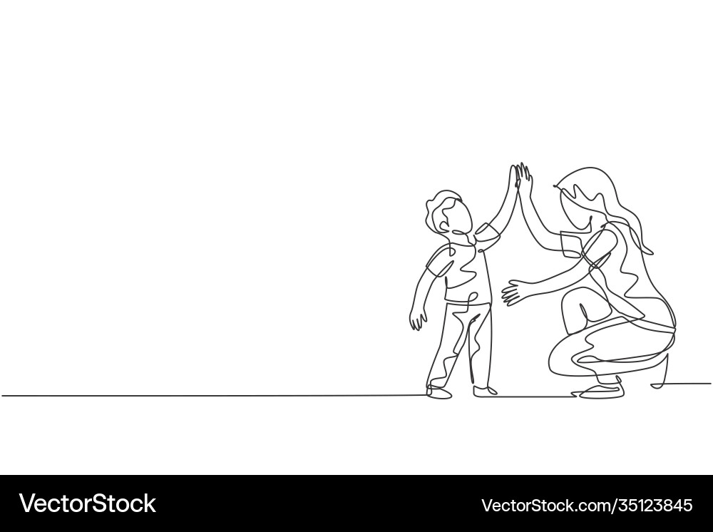 One single line drawing young mother giving Vector Image