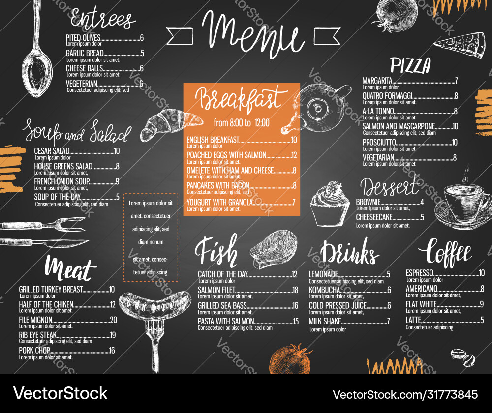 Restaurant menu templated with hand drawn food Vector Image