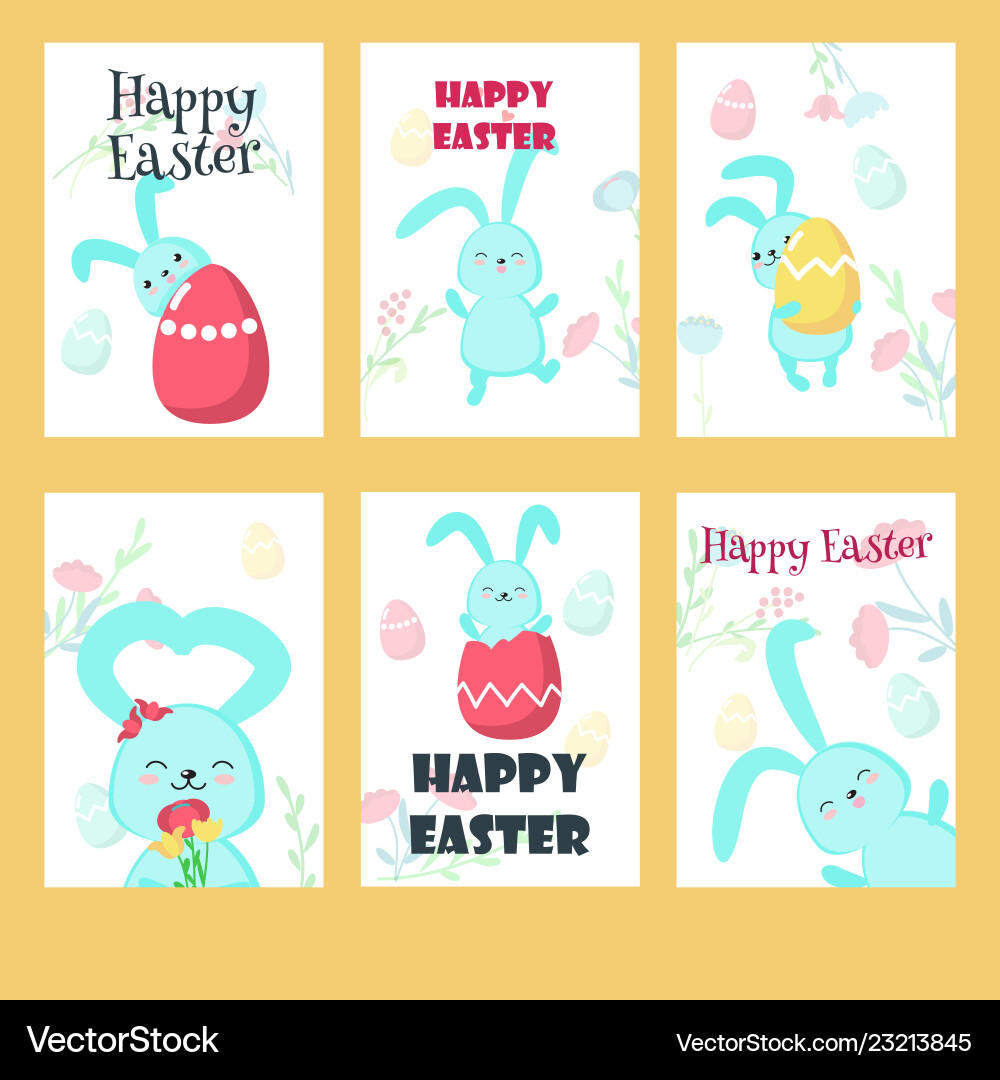 Set of greeting cards with easter rabbits Vector Image