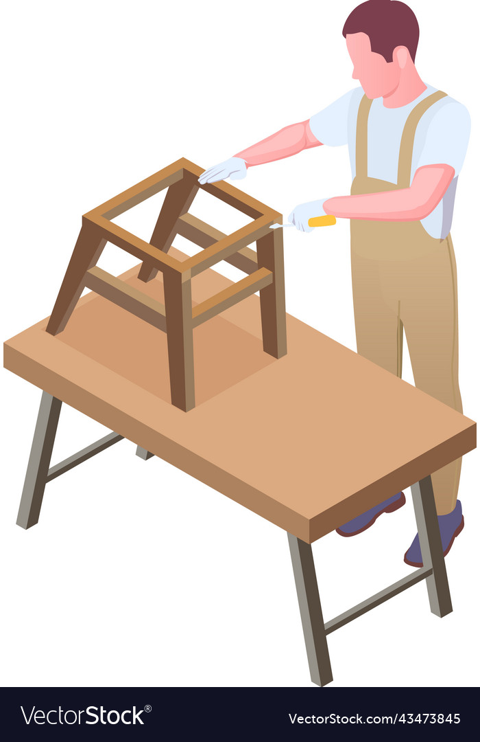 Stool assembly worker composition Royalty Free Vector Image
