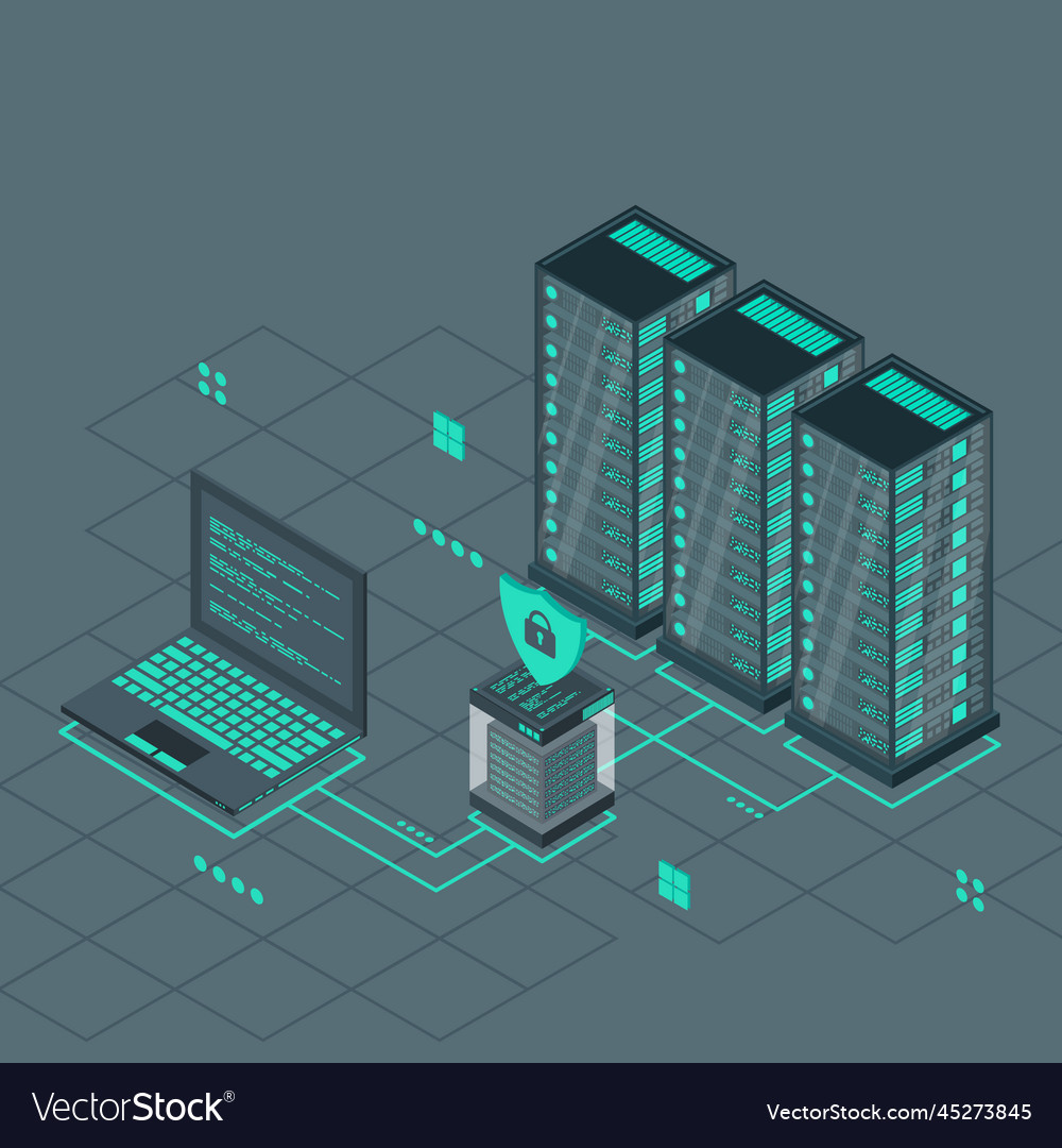 Technology isometric design for quantum computer Vector Image