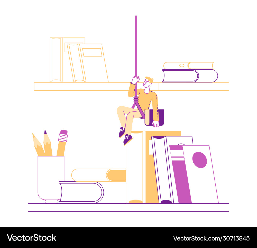 Tiny male character hanging on rope above Vector Image