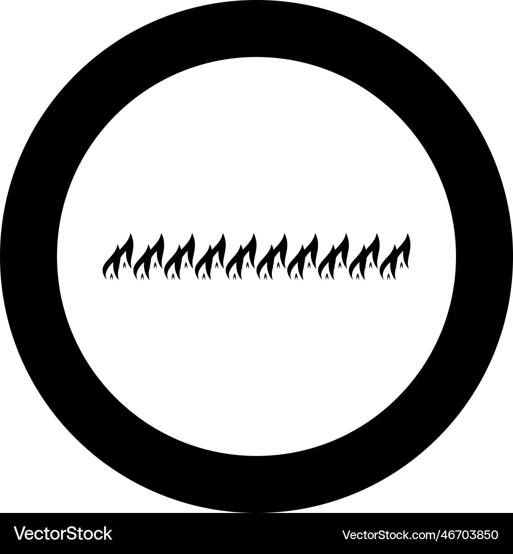 Burning fire flame row icon in circle round black Vector Image