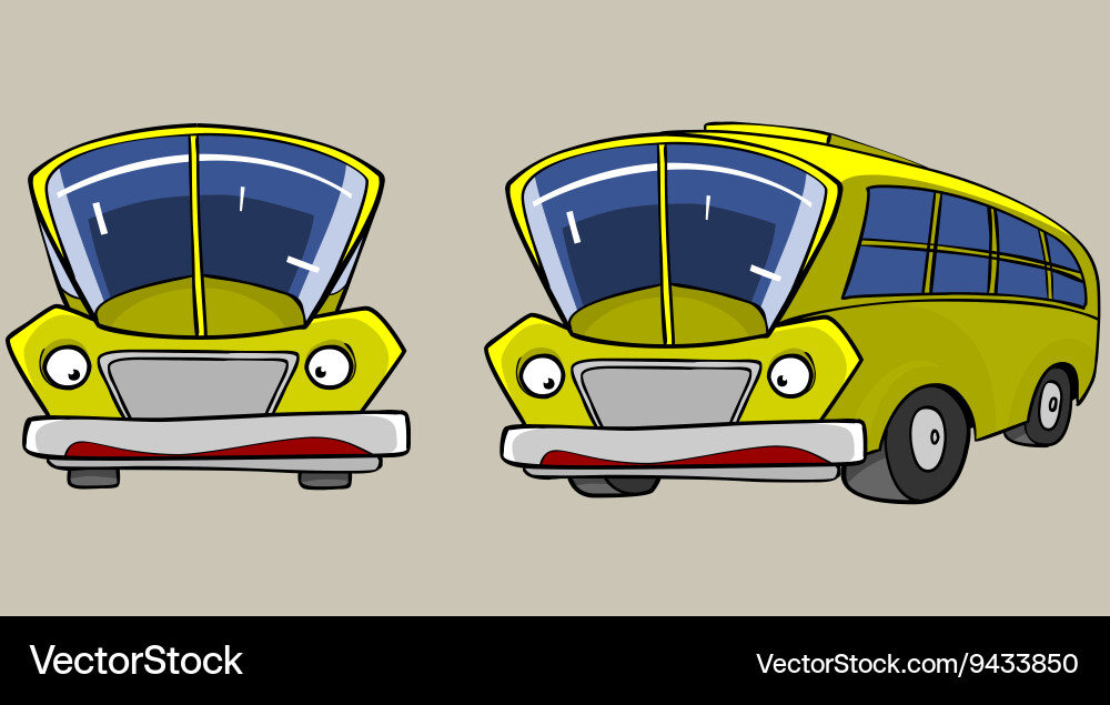Cartoon character yellow bus in different angles Vector Image