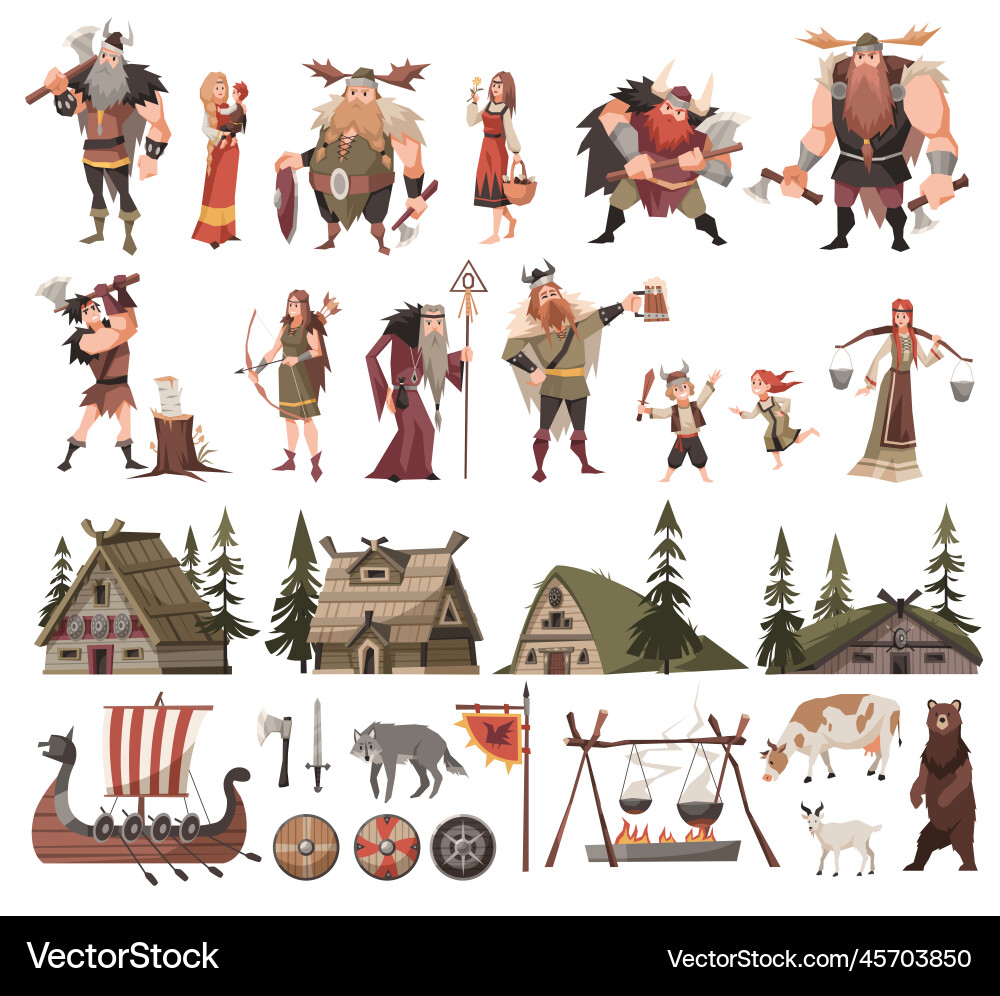 Cartoon vikings medieval barbarian characters Vector Image