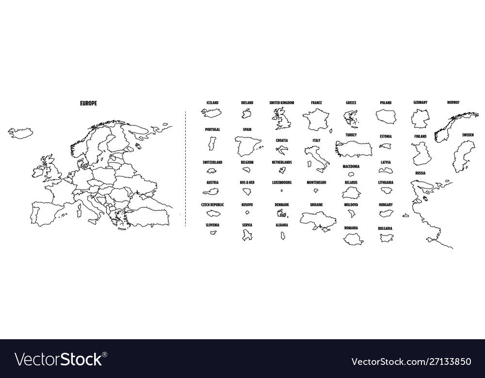 Europe outline map with each country isolated Vector Image
